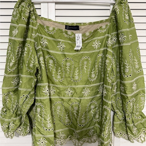New York & Company | Tops | New York Company Olive Embroidered Blouse ...